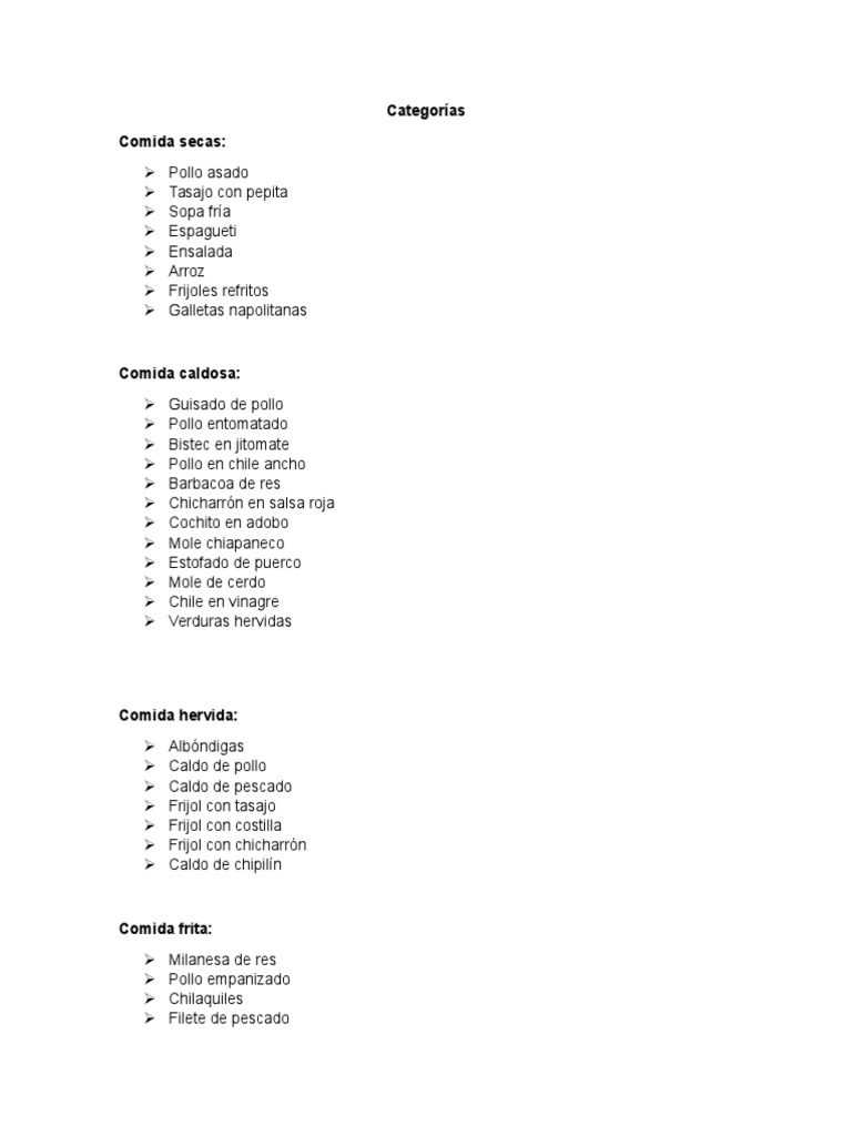 Tipos y categorías de comidas | PDF | Caldo | Sopa
