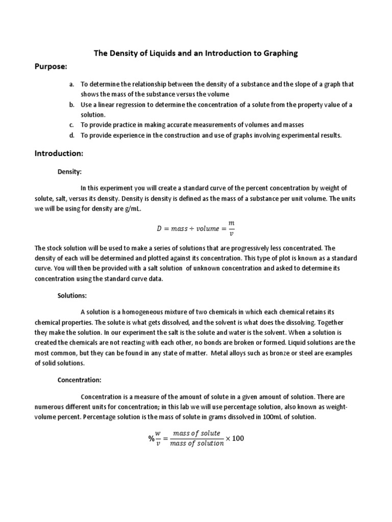 The Density of Liquids and An Introduction To Graphing | PDF | Density ...
