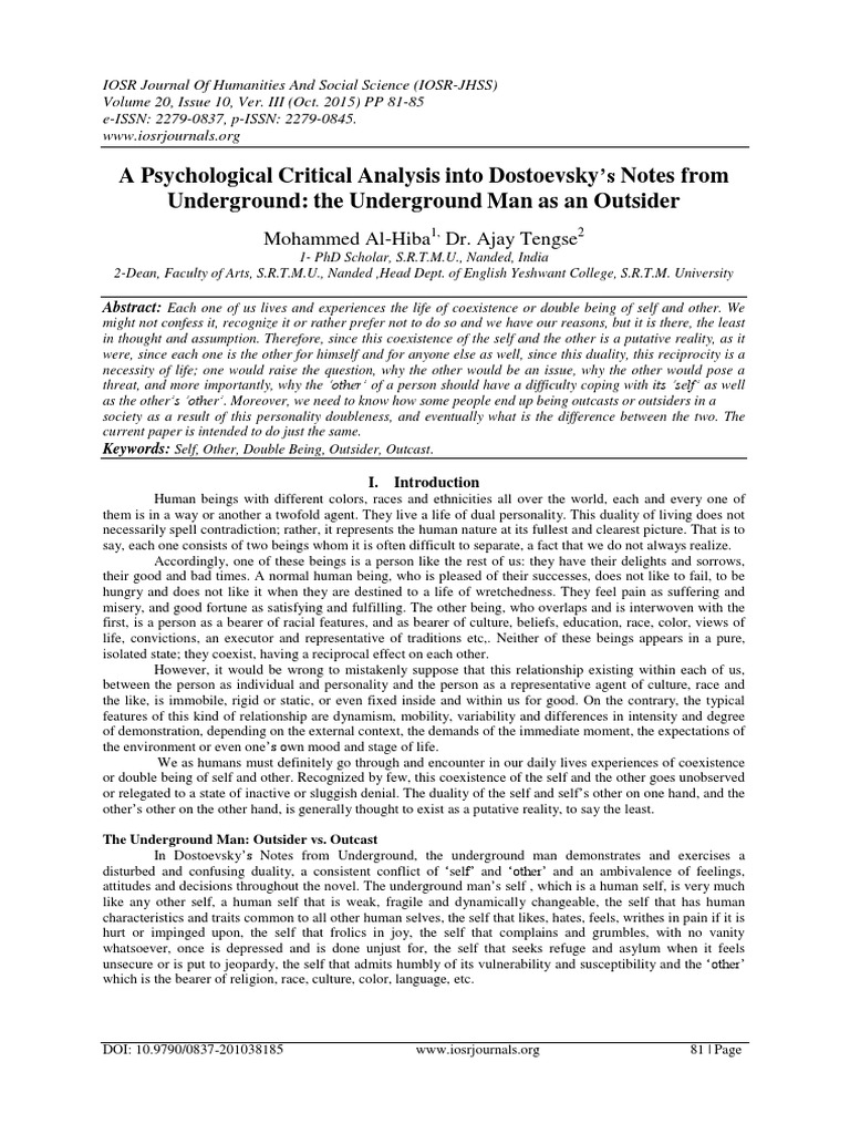 A Psychological Critical Analysis Into Dostoevsky's Notes From ...