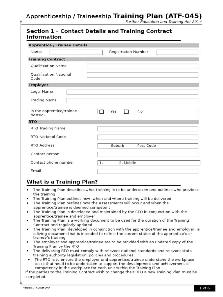 Training Plan For Traineeship | PDF | Apprenticeship | Learning
