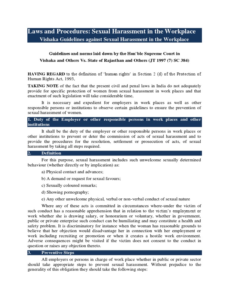 Vishaka Guidelines | PDF