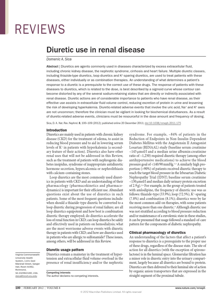 Diuretic Use in Renal Disease | PDF | Chronic Kidney Disease | Renal ...