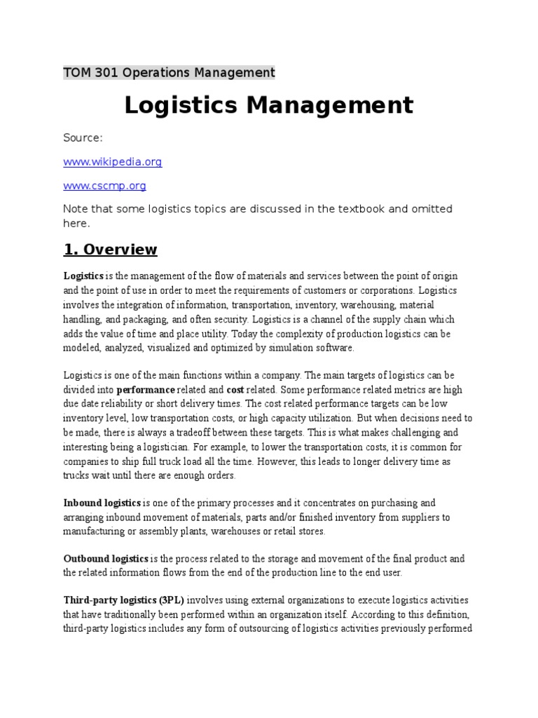 Logistics Notes | Transport | Logistics
