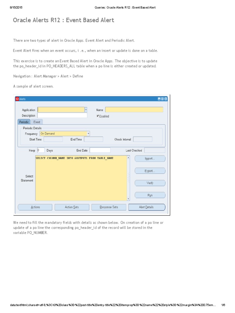 Oracle Alerts R12 - Event Based Alert | PDF | Oracle Database | Information Retrieval