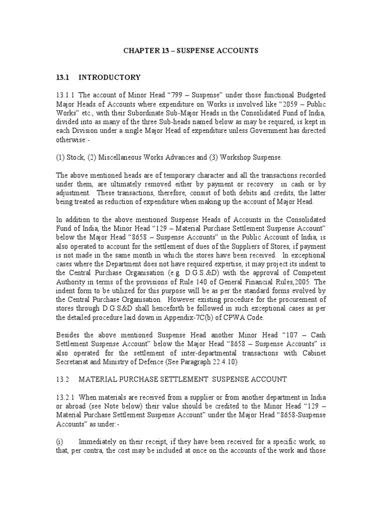 CPWD Suspense Accounts Overview | PDF | Debits And Credits | Financial ...