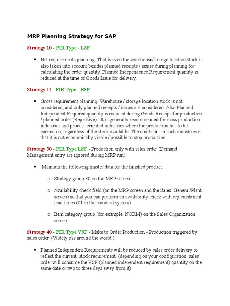 MRP Planning Strategy For SAP | PDF | Warehouse | Parameter (Computer ...