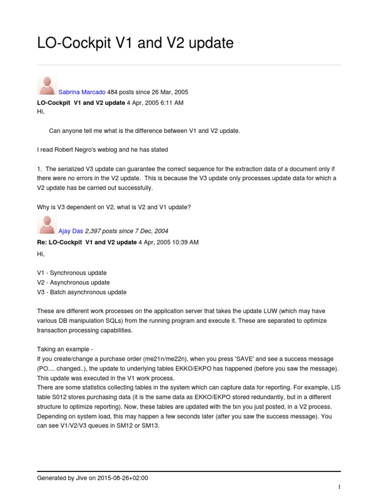Understanding SAP LO-Cockpit Update Processes V1, V2 and V3 | PDF ...