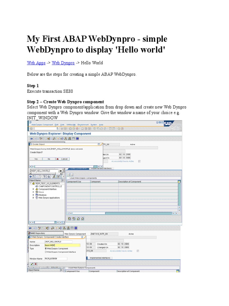My First ABAP WebDynpro-Hello World | PDF