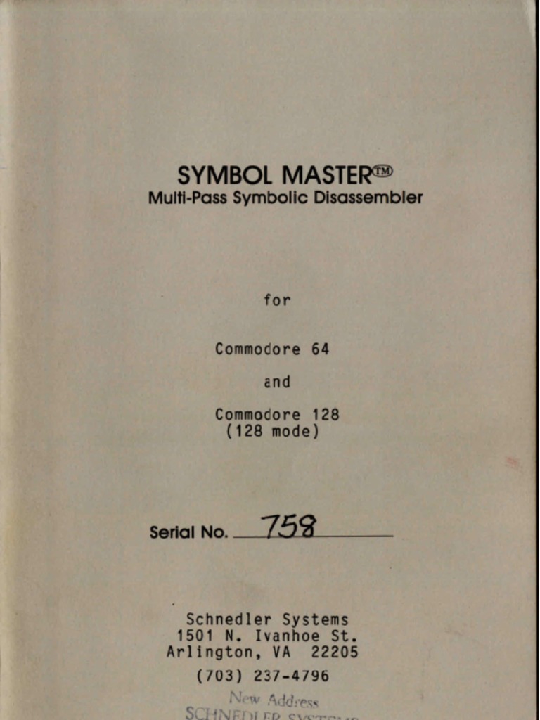 Symbol Master Multi-Pass Symbolic Disassembler Manual V2.0 (Feb 2 1986 ...