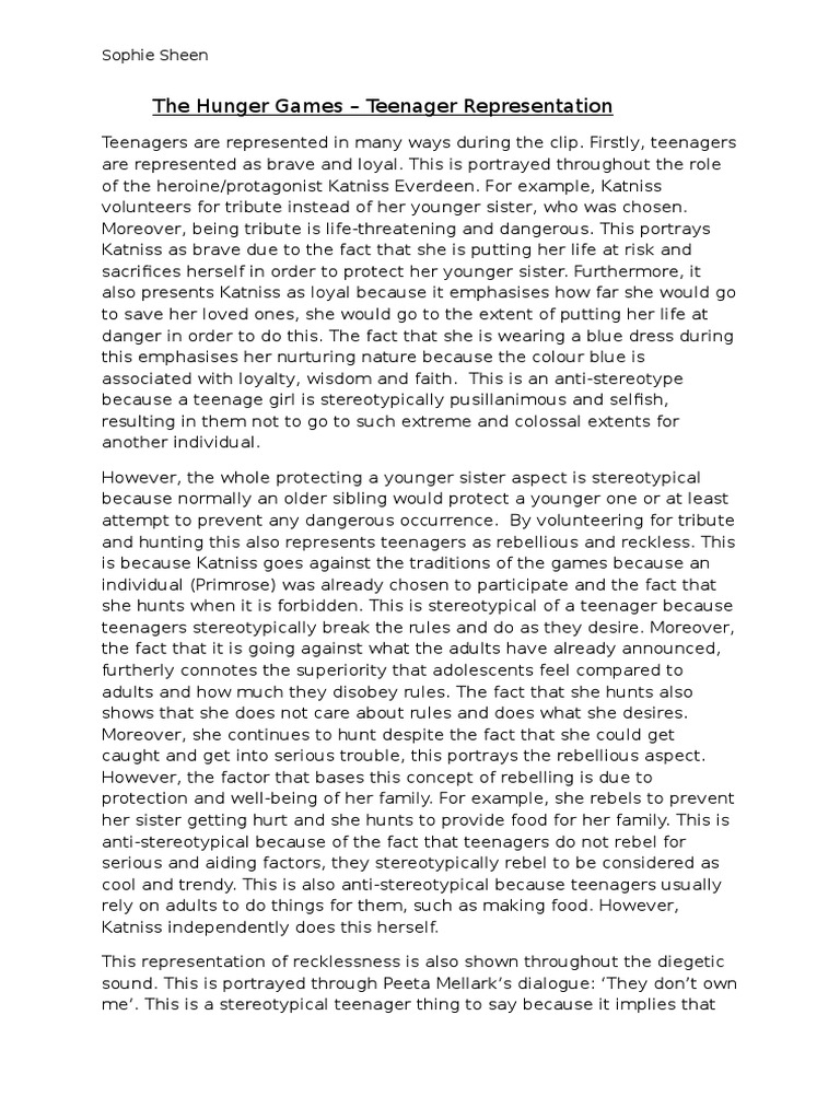 The Hunger Games Essay | PDF | Adolescence | Stereotypes