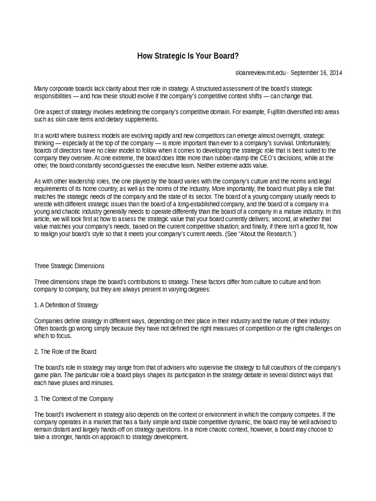 Assessing Your Board's Strategic Role | PDF | Strategic Management ...