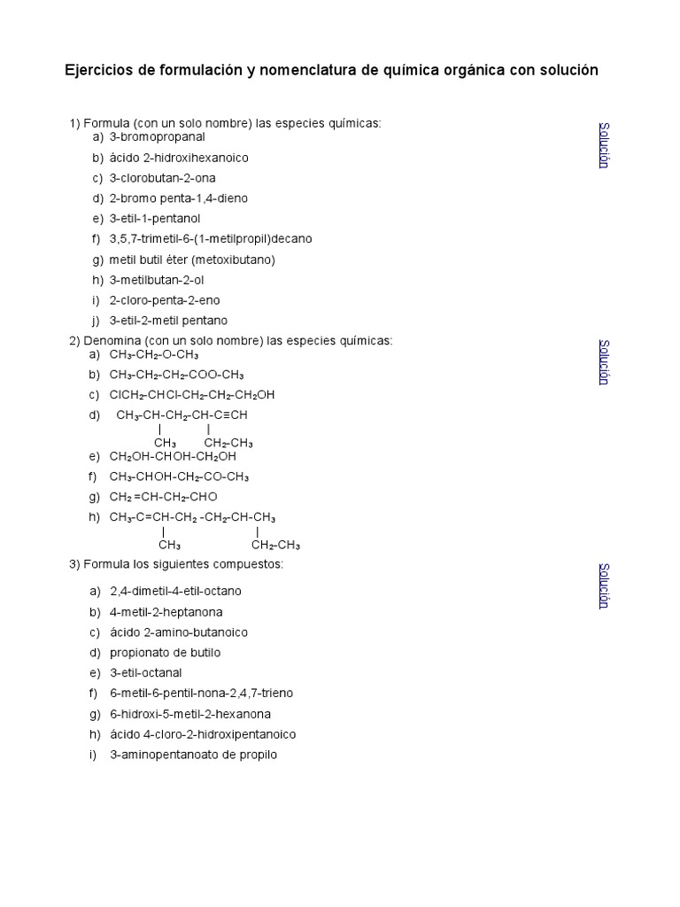 Ejercicios Formulacion Organica Con Soluci PDF | PDF