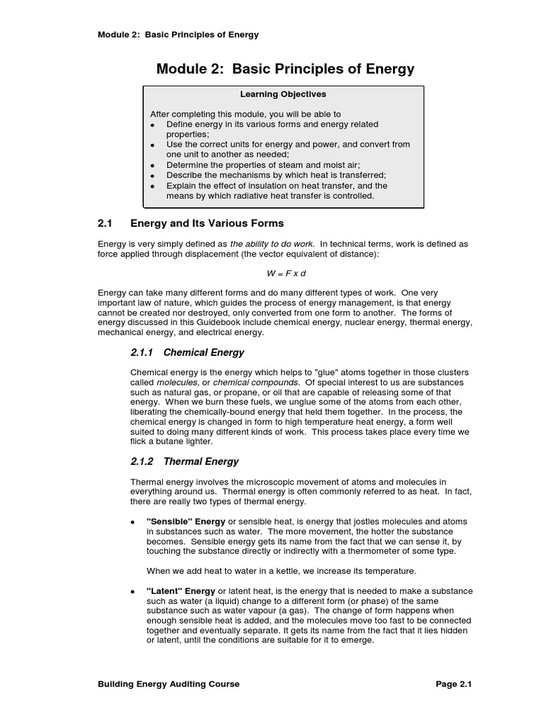 Module 2: Basic Principles of Energy: 2.1 Energy and Its Various Forms ...