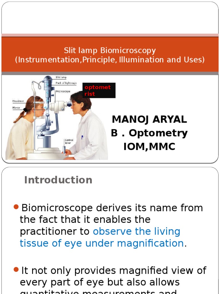Slit Lamp Biomicroscopy Overview | PDF | Cornea | Lens (Optics)