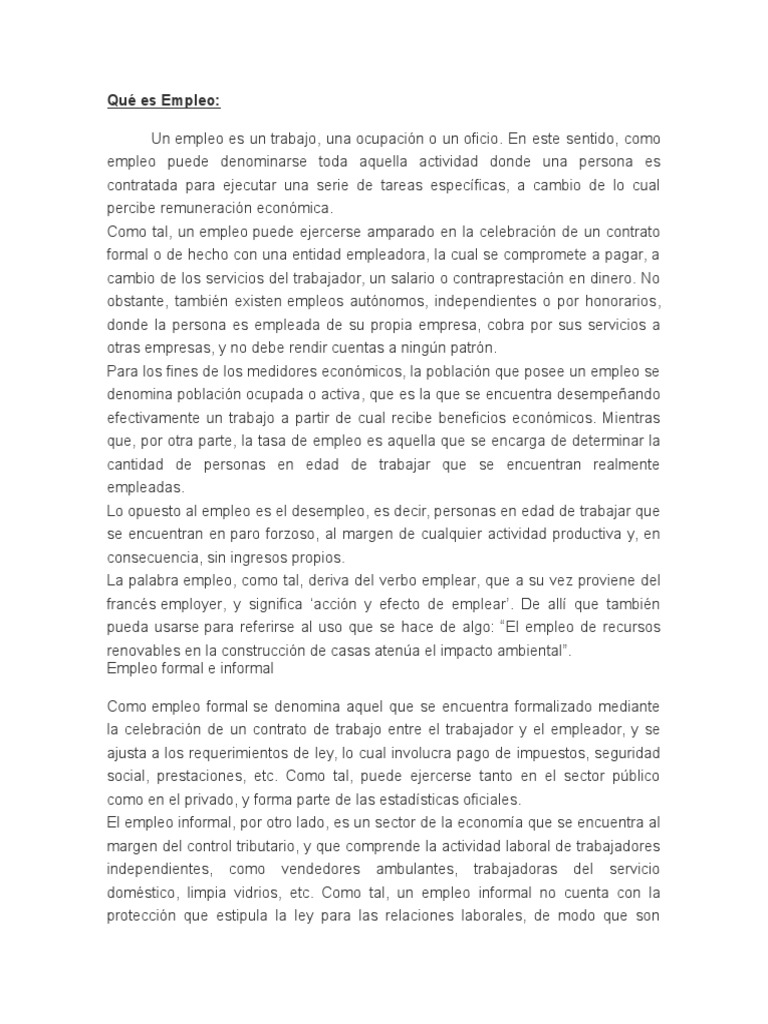 Qué Es Empleo | PDF | Derecho laboral | Salario