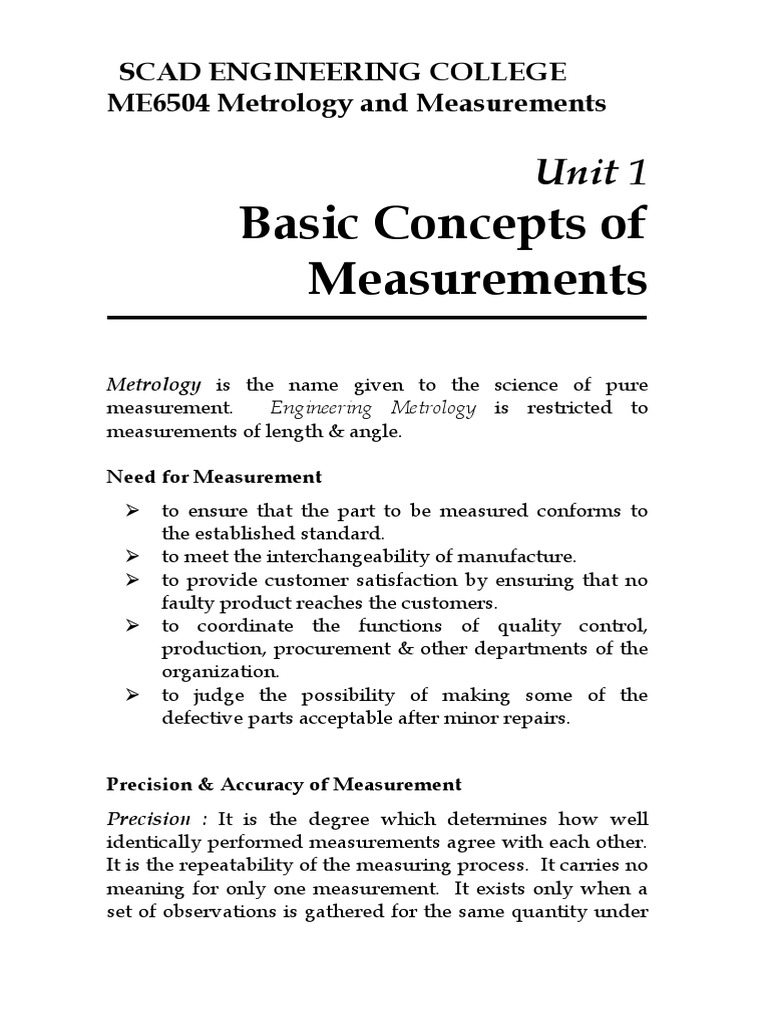 Basics of Metrology and Measurements | PDF | Accuracy And Precision ...