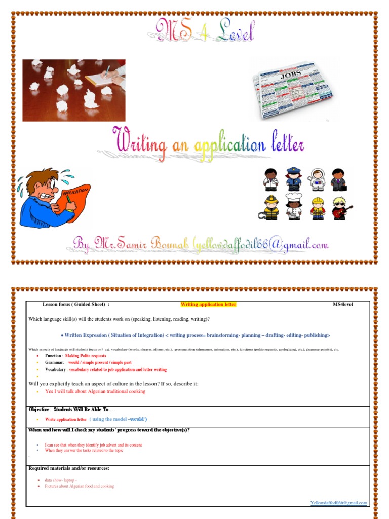 Application Letter Writing Lesson Plan | PDF | Vocabulary ...