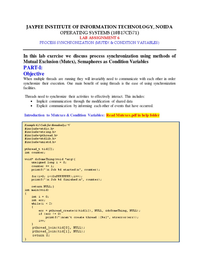 Lab Assignment 6-Process Synchronization | PDF | Thread (Computing) | Software Development
