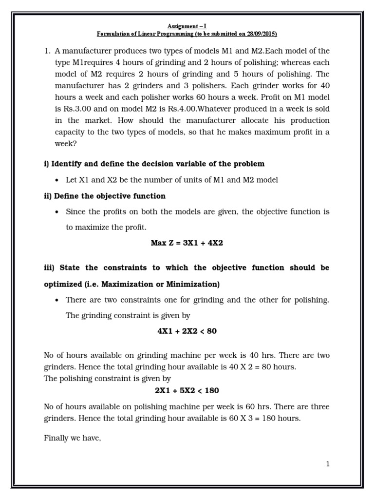 Linear Programming Assignment Answers | PDF | Loss Function | Linear ...
