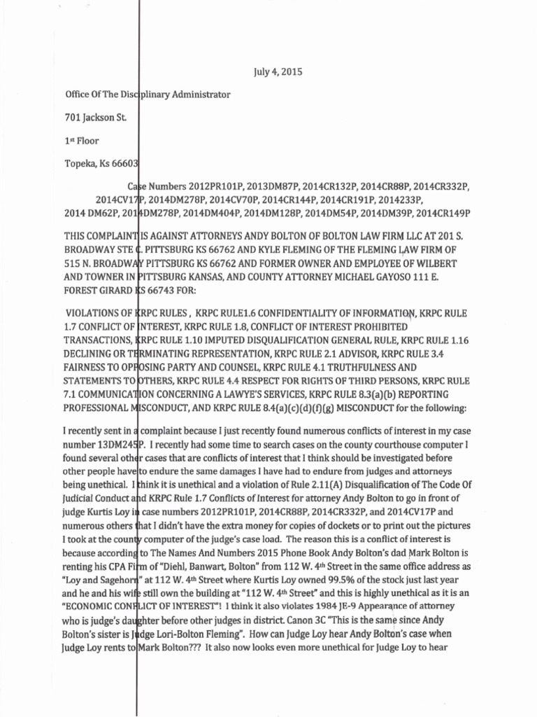 Complaint Against Attorney Kyle Fleming, Attorney Andy Bolton, and ...