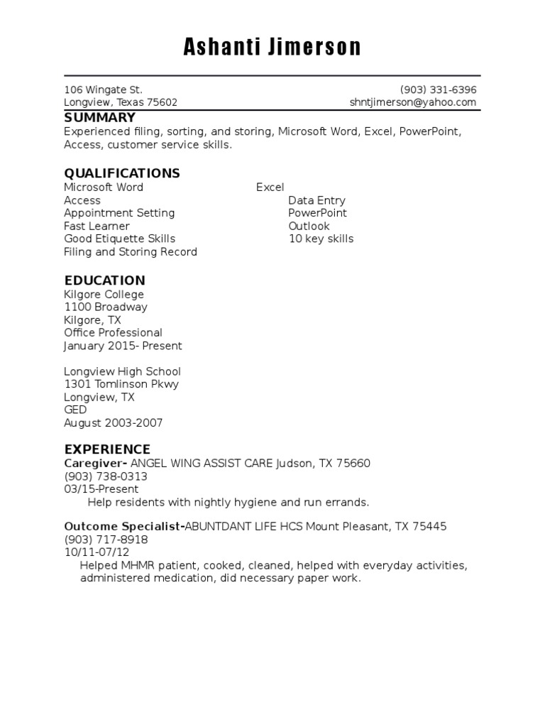 Office Skills & Caregiving Resume | PDF