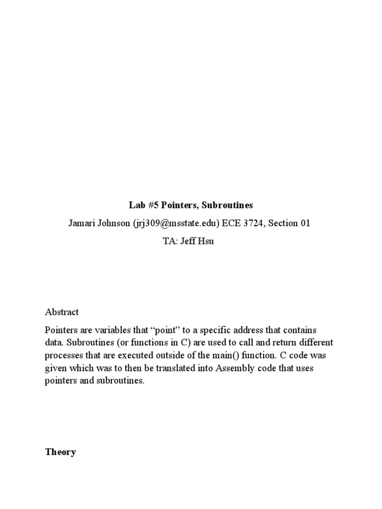 Example of A Formal Lab Report in Microprocessors | Download Free PDF | Subroutine | Pointer ...