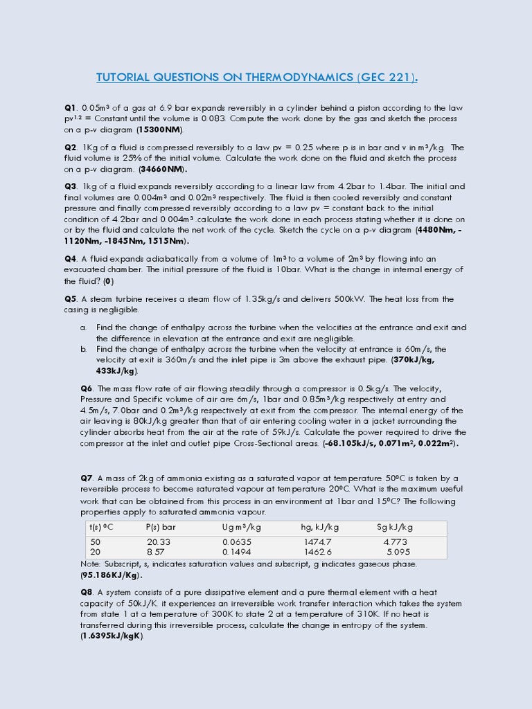 Quiz Questions | PDF | Heat | Enthalpy