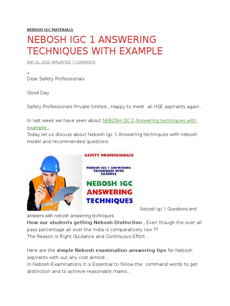 NEBOSH GC 2 Answering Techniques With Example | PDF | Occupational ...