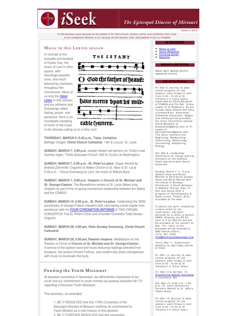 Iseek, Mar. 3, 2010 | PDF | Lent | Anglicanism