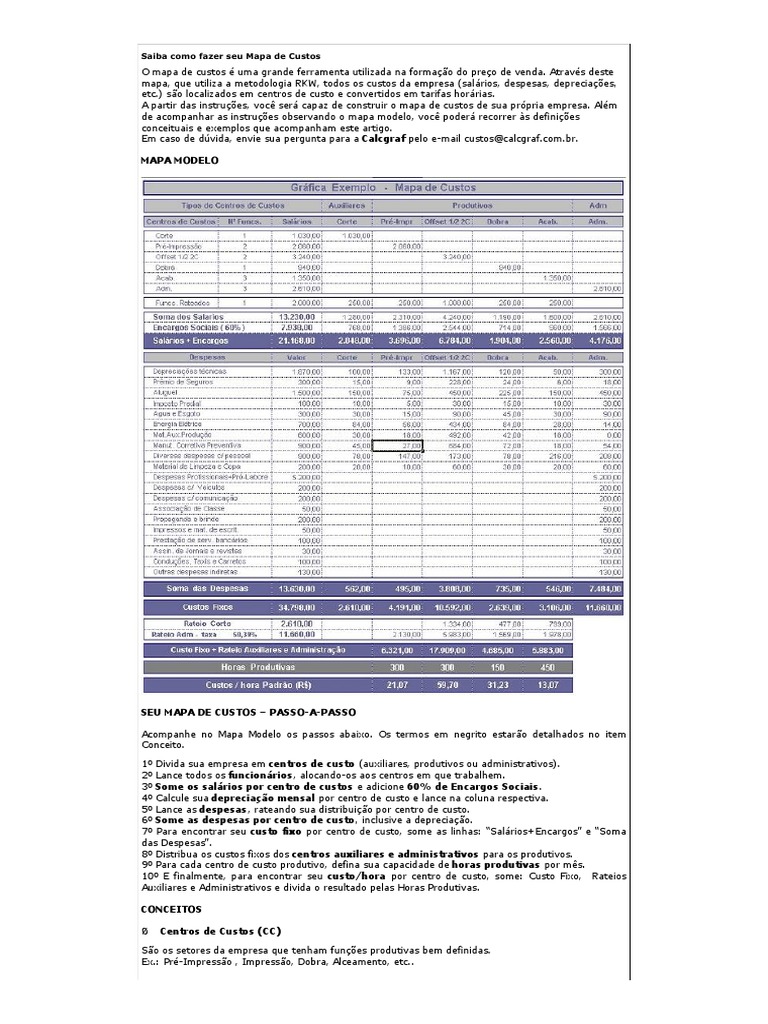 Mapa de Custos | PDF | Depreciação | Impressão