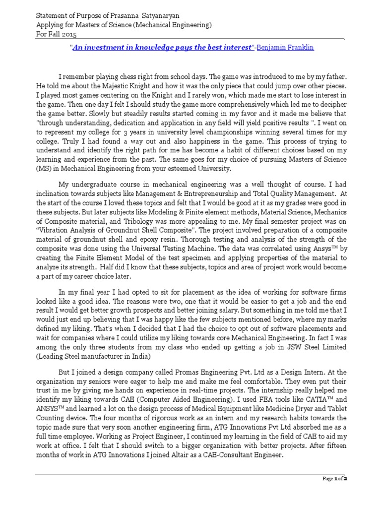 Sop | PDF | Engineering | Mechanical Engineering