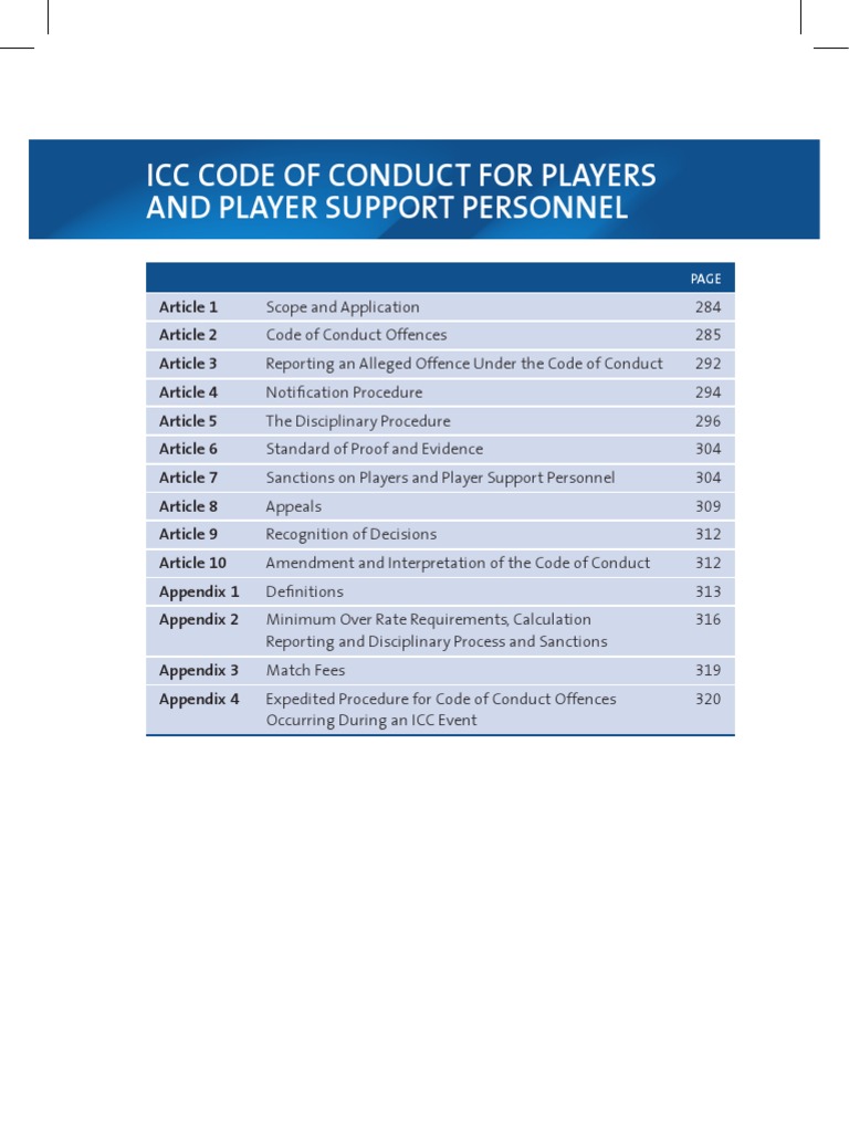 Icc Code of Conduct For Players and Player Support Personnel | PDF ...