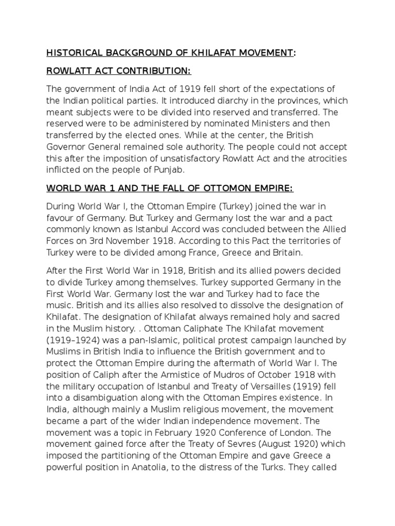 Historical Background of Khilafat Movement | PDF | Caliphate | Ottoman ...