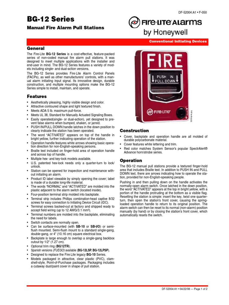 Fire-Lite BG12LPS Data Sheet | PDF | Switch | Manufactured Goods