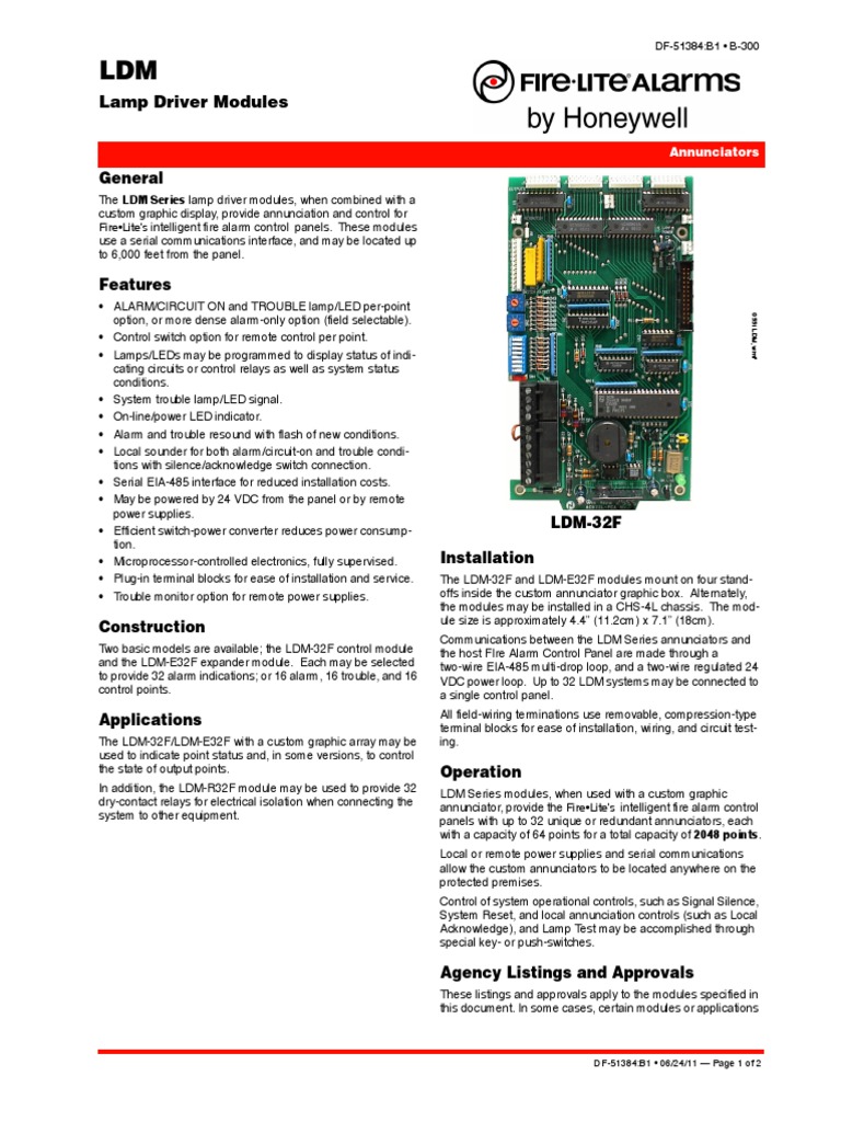 Fire-Lite LDM-32F Data Sheet | Switch | Light Emitting Diode