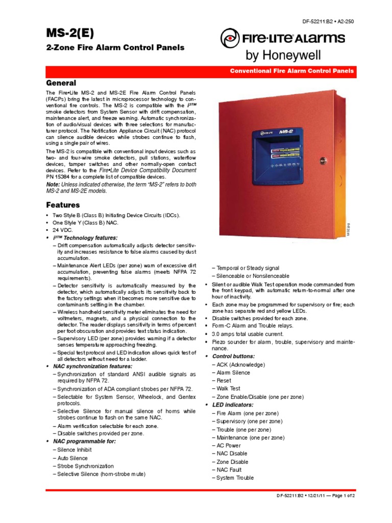 Fire-Lite MS-2E Data Sheet | PDF | Relay | Battery Charger