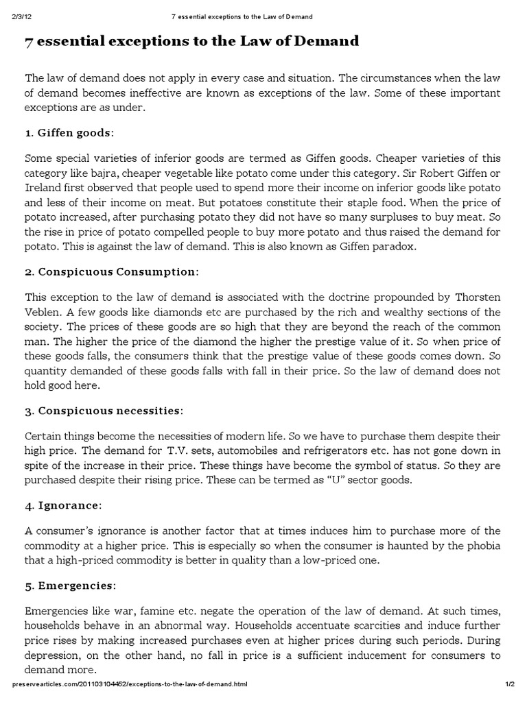 7 Essential Exceptions To The Law of Demand | PDF | Economic Theories ...