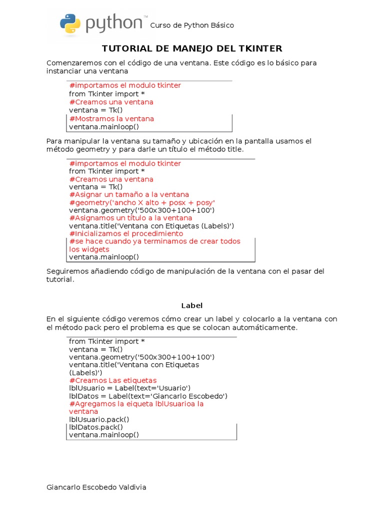 Tutorial de Tkinter Basico | Descargar gratis PDF | Informática | Software