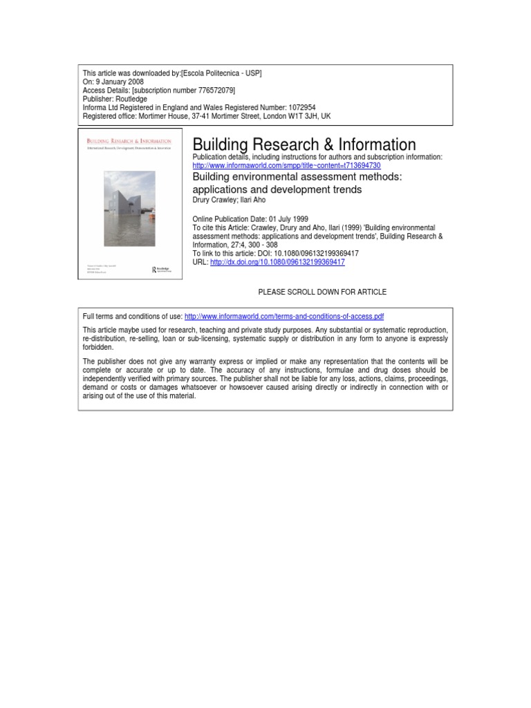 BSERT 1999 - Building Environmental Assessment Methods - Applications ...