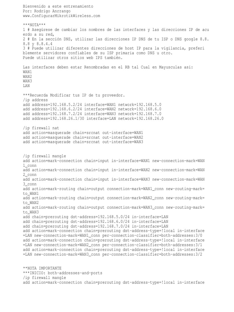 Balanceo Avanzado PCC 3 WAN Con Failover Profesional v6 | PDF | Redes de computadoras ...