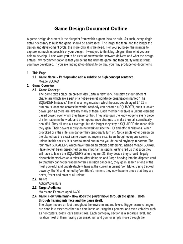 Game Design Document Template | Operating System | Central Processing Unit