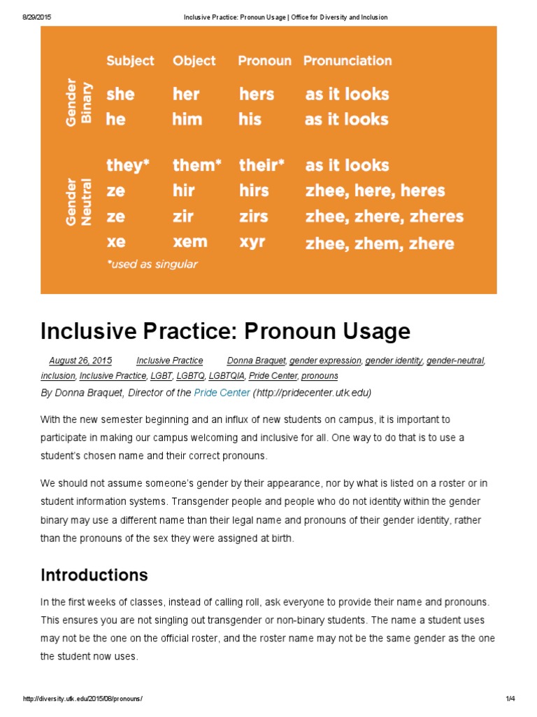 Inclusive Practice - Pronoun Usage - Office For Diversity and Inclusion ...