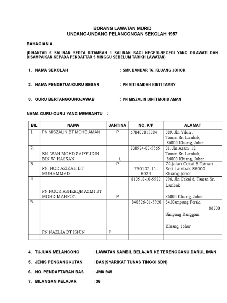 Borang JPNJ Lawatan | PDF