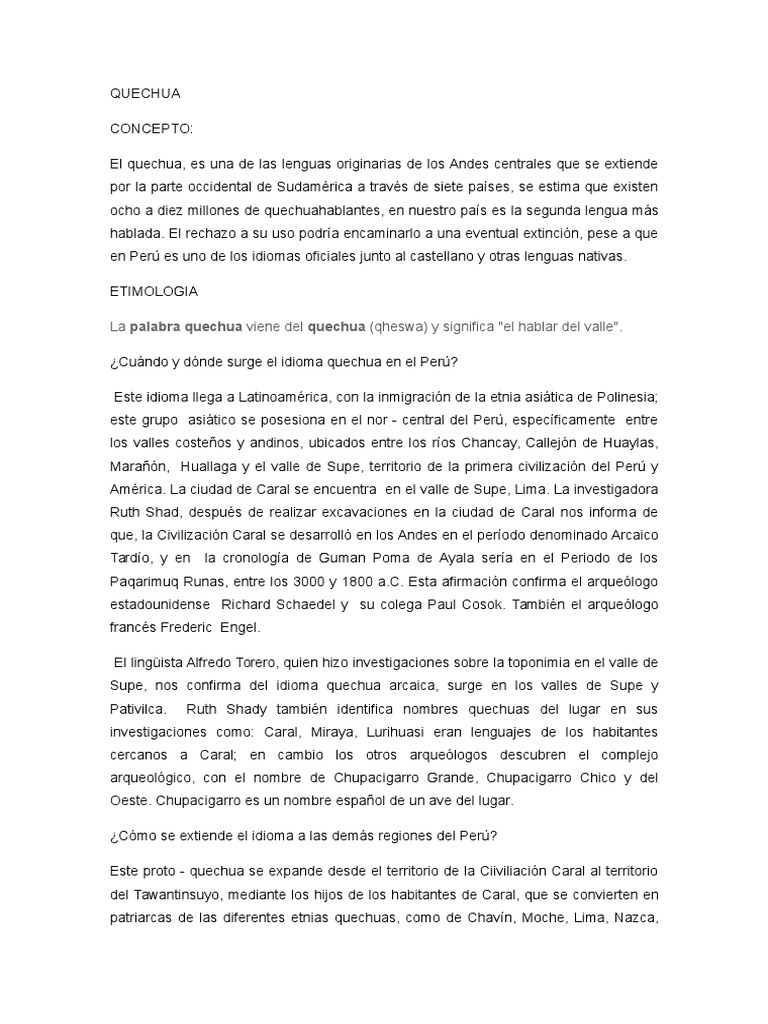 Historia y características del quechua | PDF | Imperio Inca | Lingüística