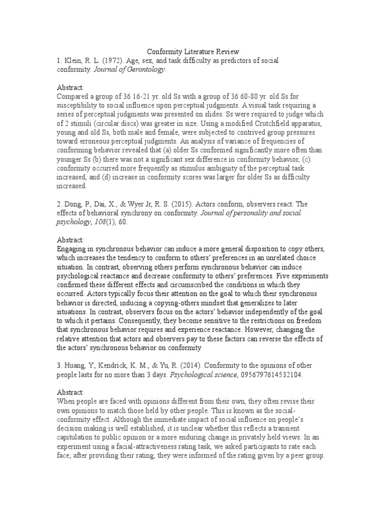 Conformity Literature Review | PDF | Conformity | Adolescence