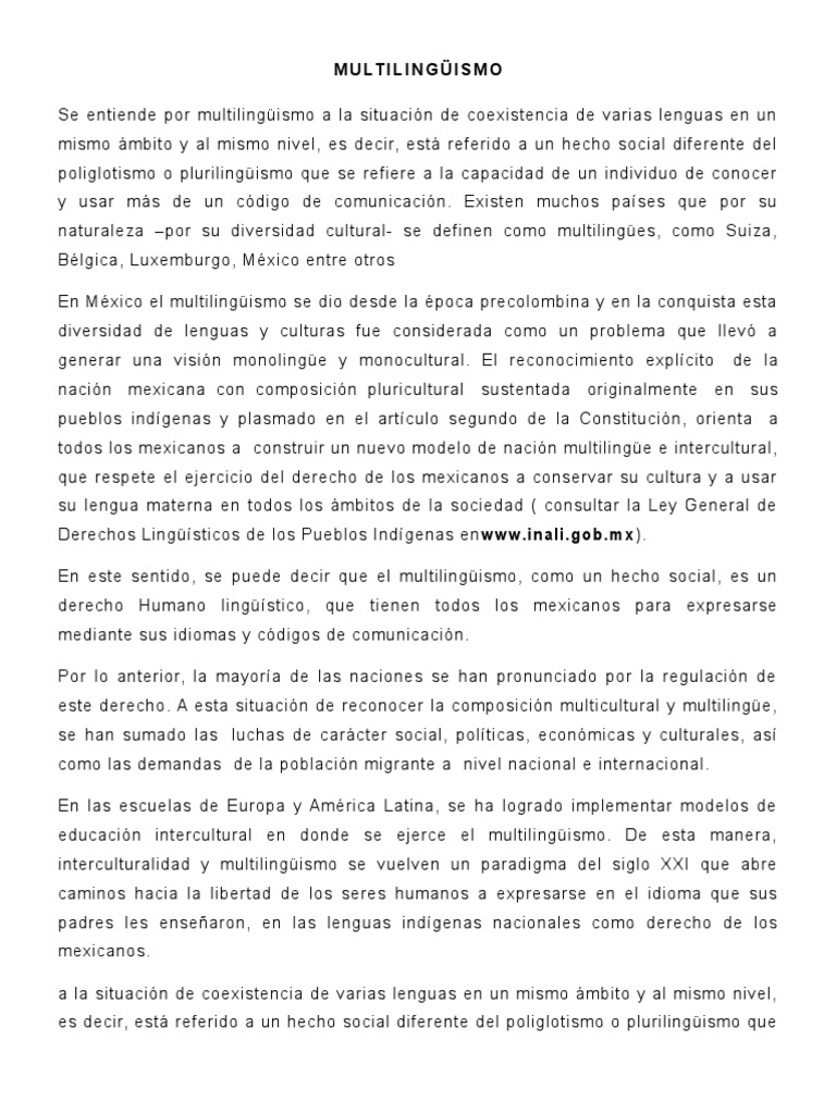 Multilinguismo | PDF | Multilingüismo | Multiculturalismo