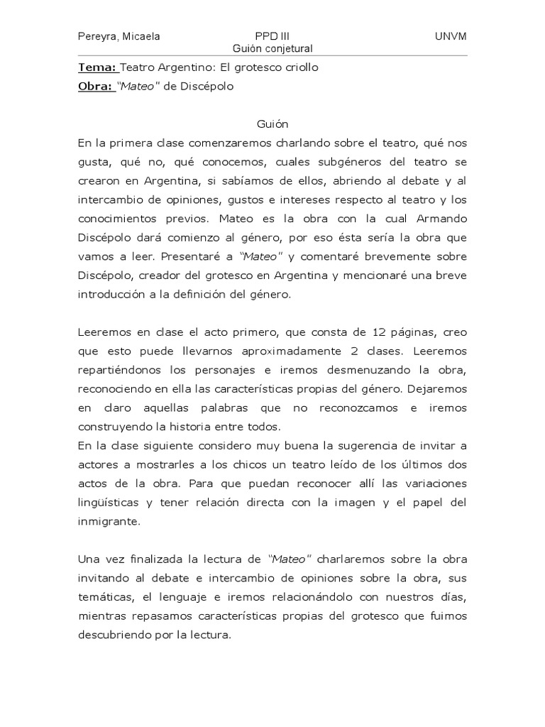 Guion Conjetural Ejemplo | PDF | Teatro | Lectura (proceso)
