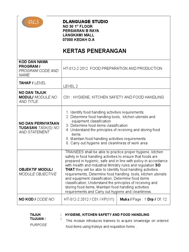 C01 P Hygiene Safety And Food Handling Pdf Food Storage Kitchen