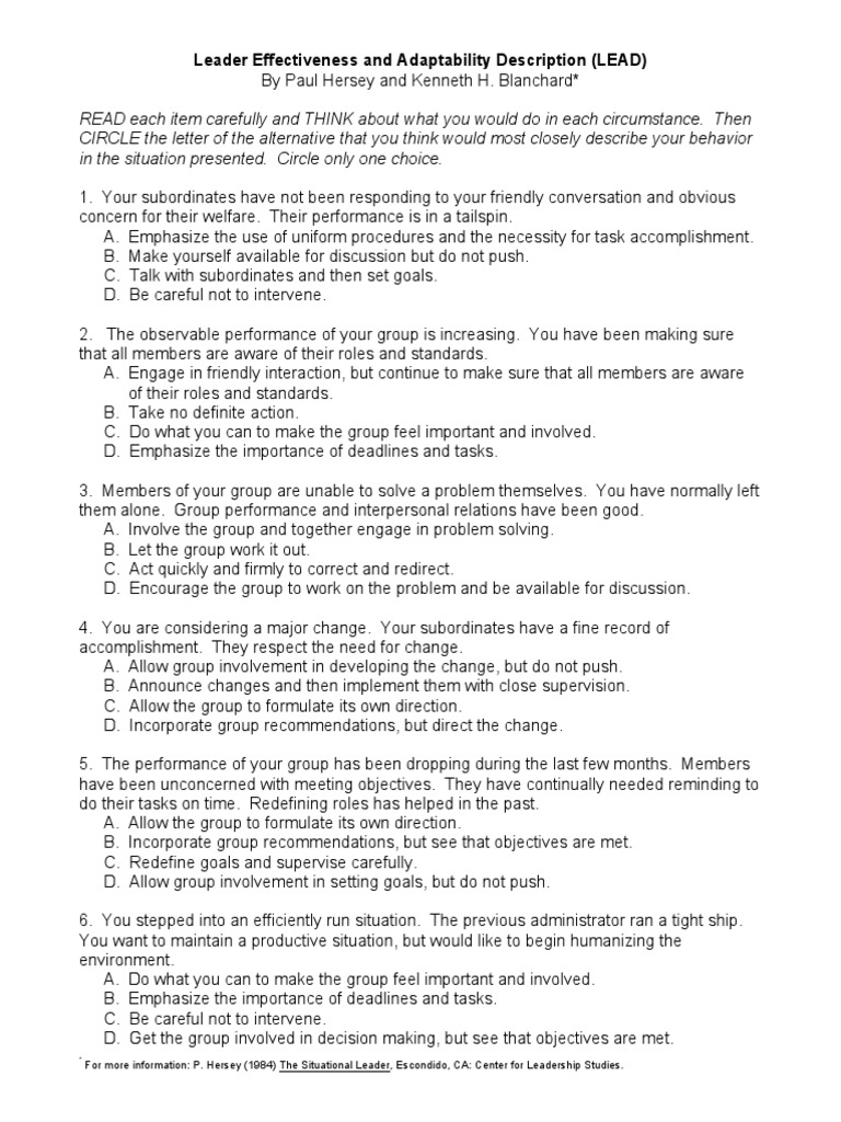 Assessing Leadership Styles and Adaptability Using the LEAD Instrument ...