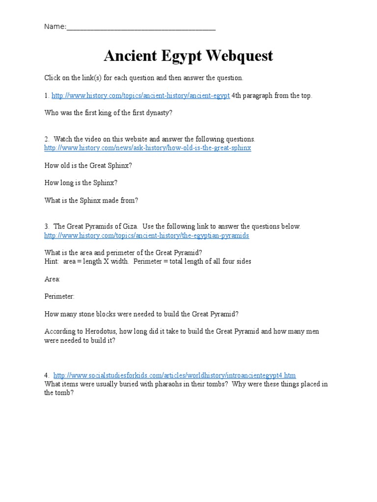 Ancient Egypt Webquest | PDF | Ancient Egypt | Egyptian Pyramids